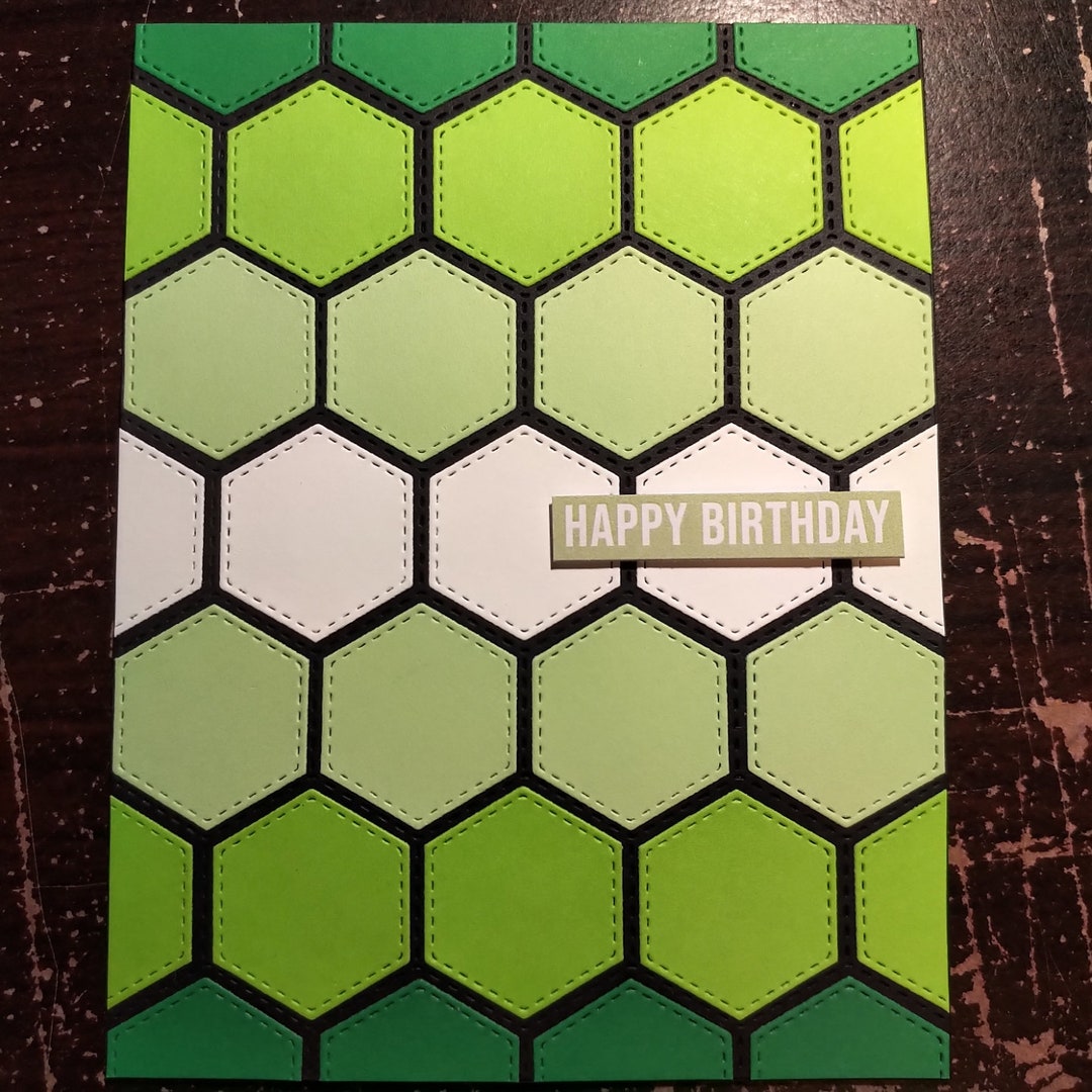 Happy Birthday Card (green Hexagons) - Etsy