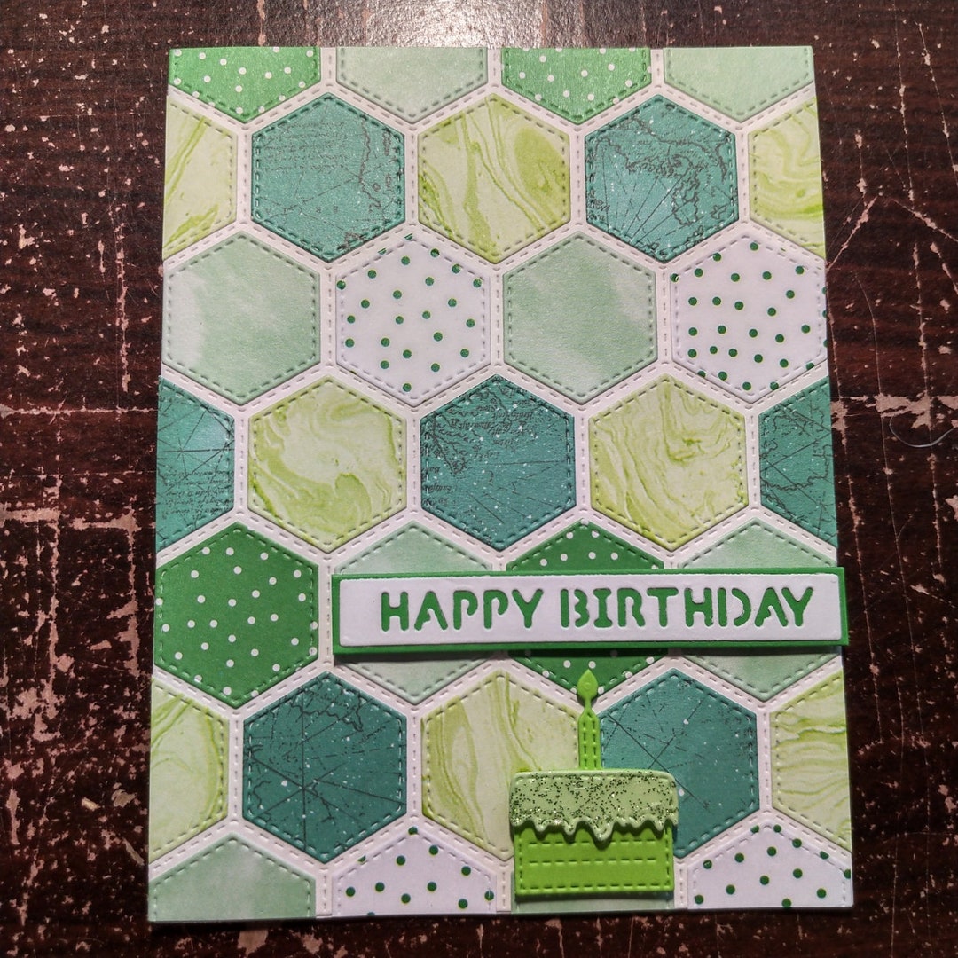 Happy Birthday Card (patterned Green Hexagons) - Etsy