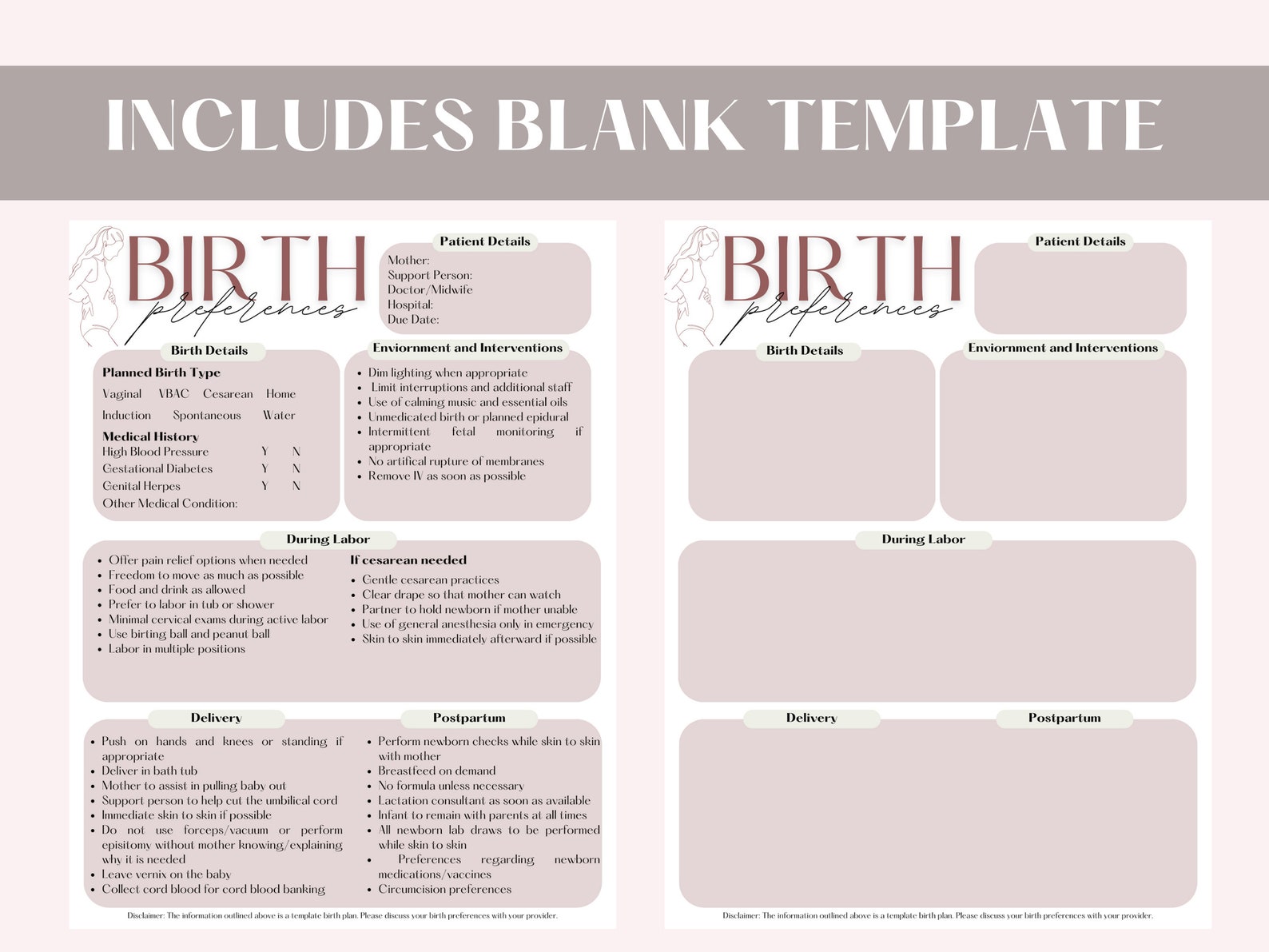 Editable Birth Plan Template Natural Birth Plan Printable Birth Plan ...