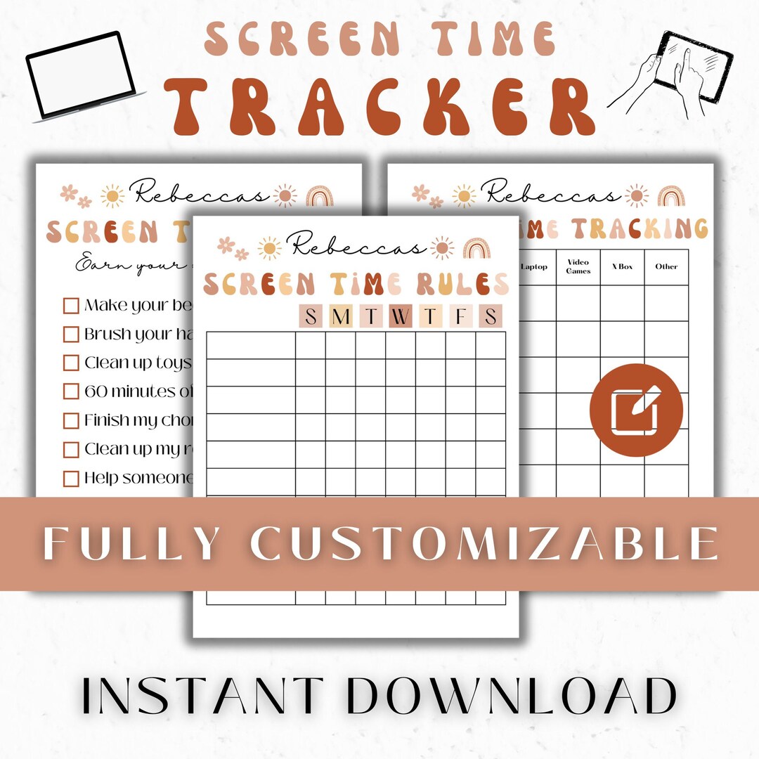 Editable Kids Screen Time Rules Screen Time Checklist and Tracker for ...