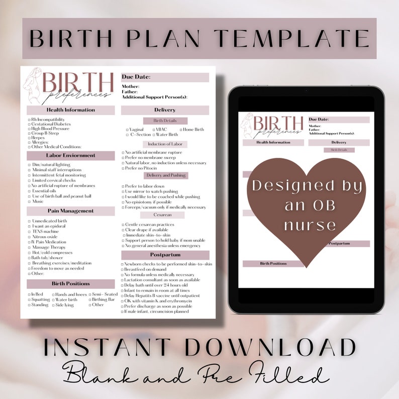 Editable Birth Plan Template Natural Birth Plan Printable Birth Plan ...