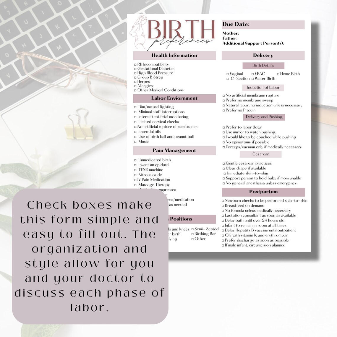 Editable Birth Plan Template Natural Birth Plan Printable Birth Plan ...