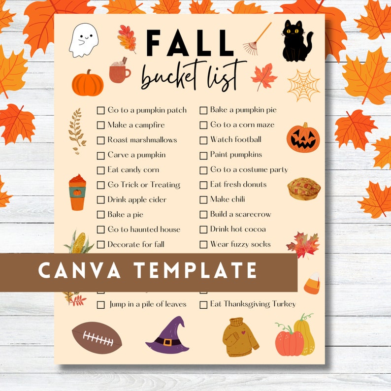 Fall Bucket List for Families, Fall Bucket List Printable, Editable ...