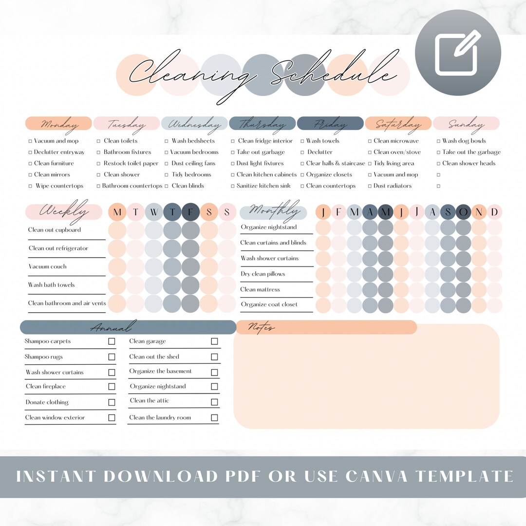 EDITABLE Cleaning Checklist Custom Cleaning Calendar and Schedule ADHD ...