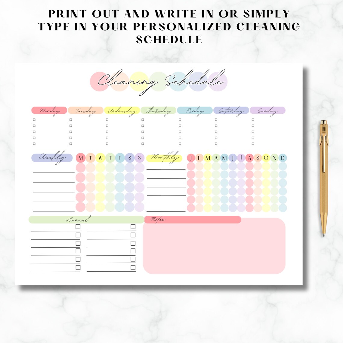 EDITABLE Rainbow Cleaning Checklist Custom Cleaning Calendar and ...