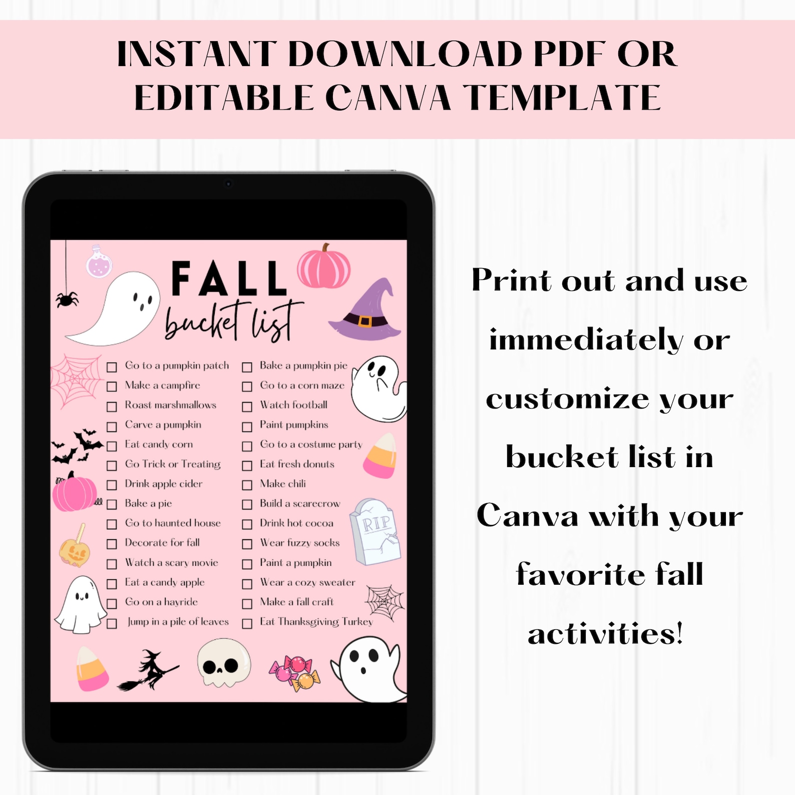 Fall Bucket List Pink Themed Pink Halloween Bucket List Printable for ...