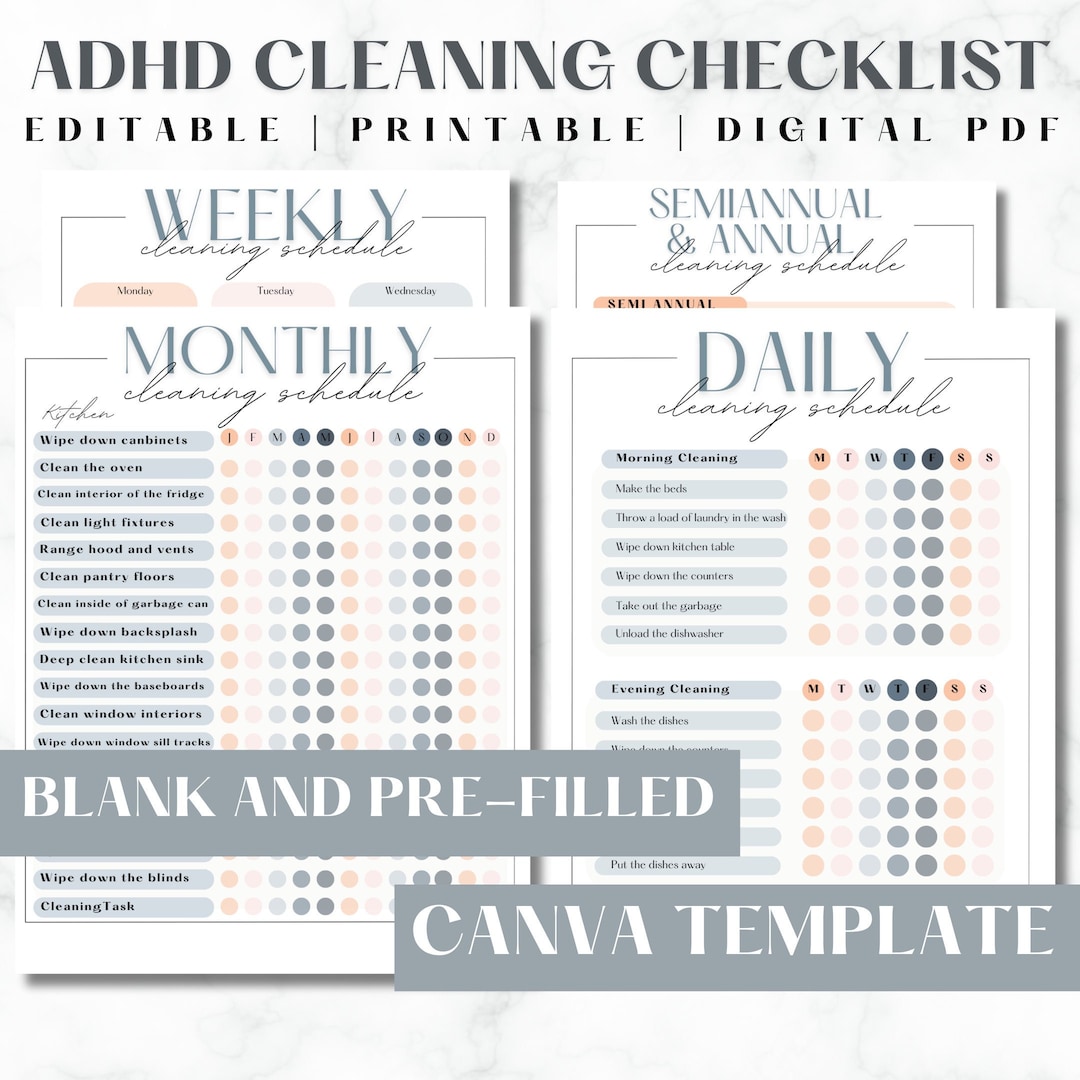 ADHD Instant Download Cleaning Checklist ADHD Cleaning Bundle Editable ...