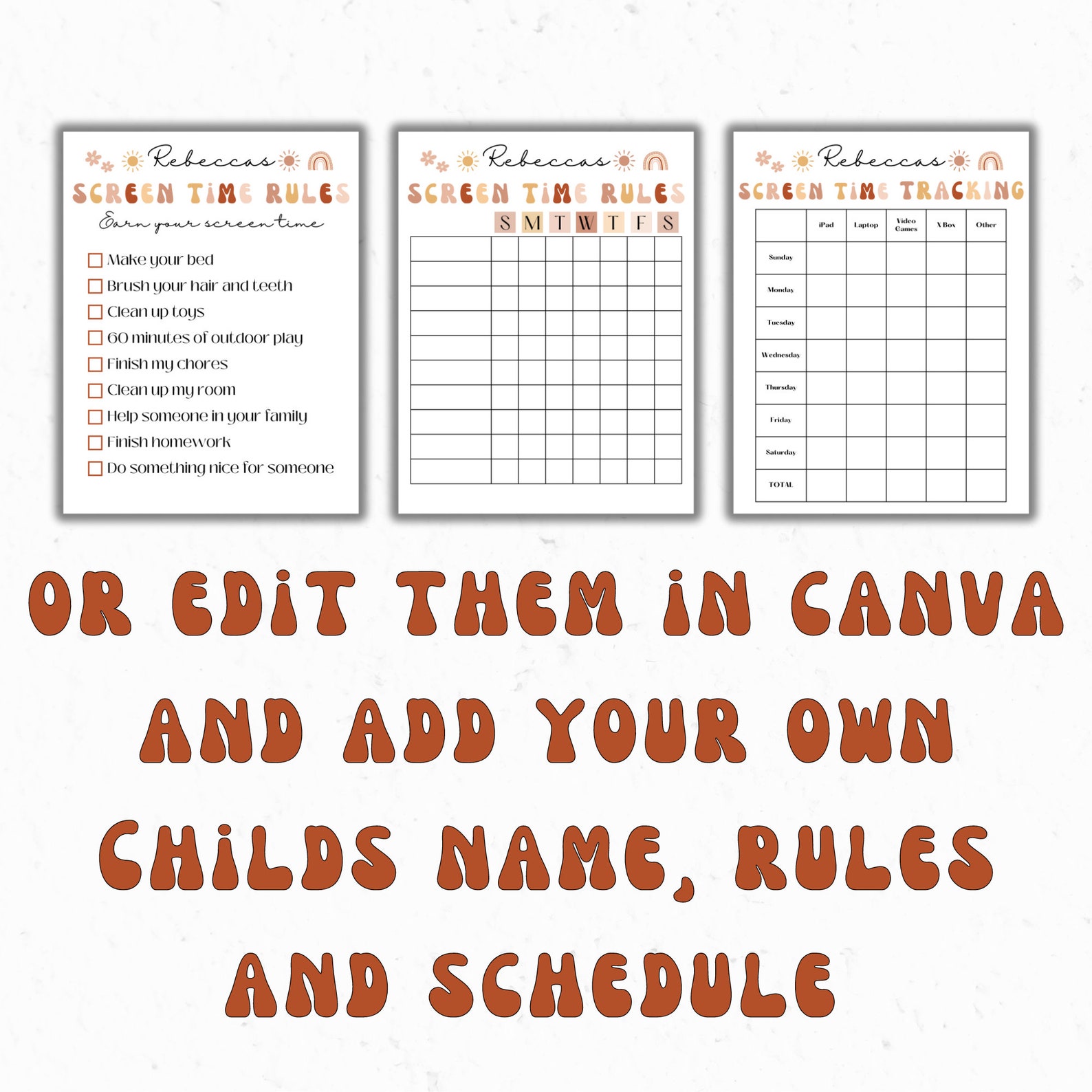 Editable Kids Screen Time Rules Screen Time Checklist and Tracker for ...