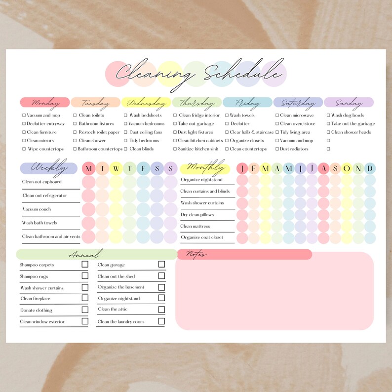 EDITABLE Rainbow Cleaning Checklist Custom Cleaning Calendar and ...