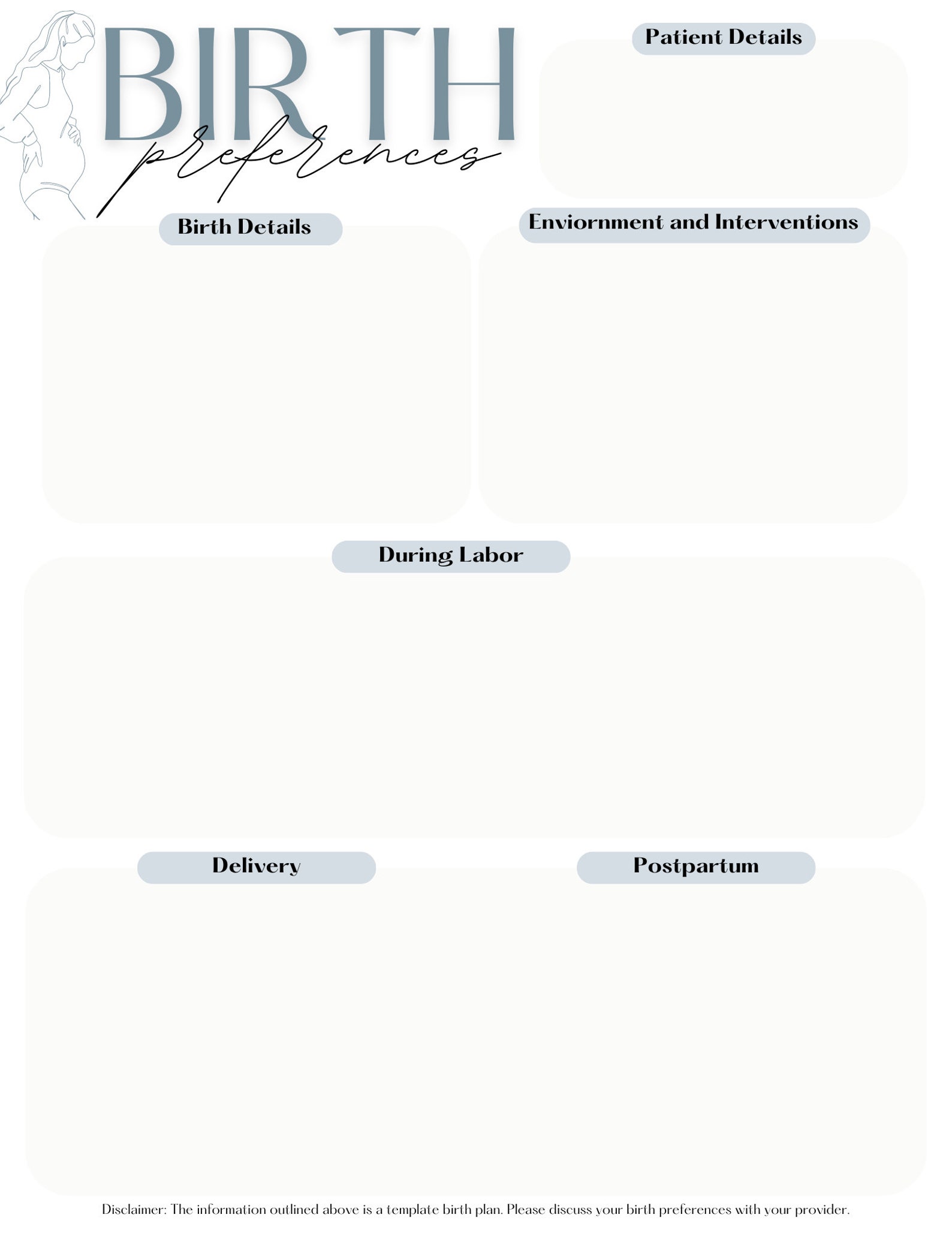 Birth Plan Template Editable Printable Birthing Plan Printable Birth ...