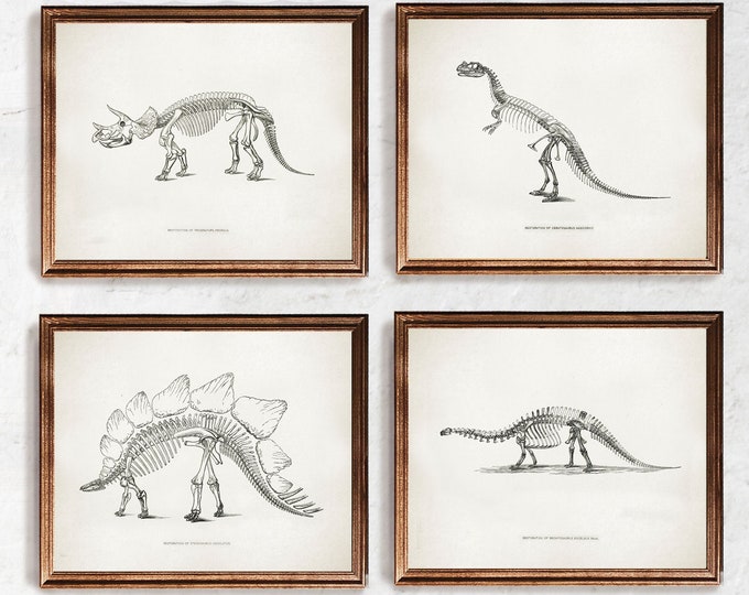 Dinosaur Print - Set of 4, Paleontology Poster, Extinct Animal Vintage ...