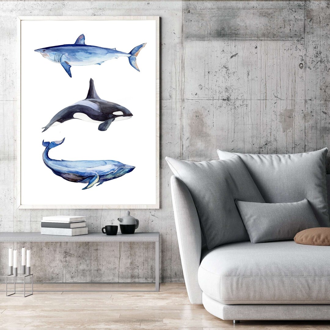 Sea Species Watercolor Poster, Shark Whale Nursery Wall Art Decor ...