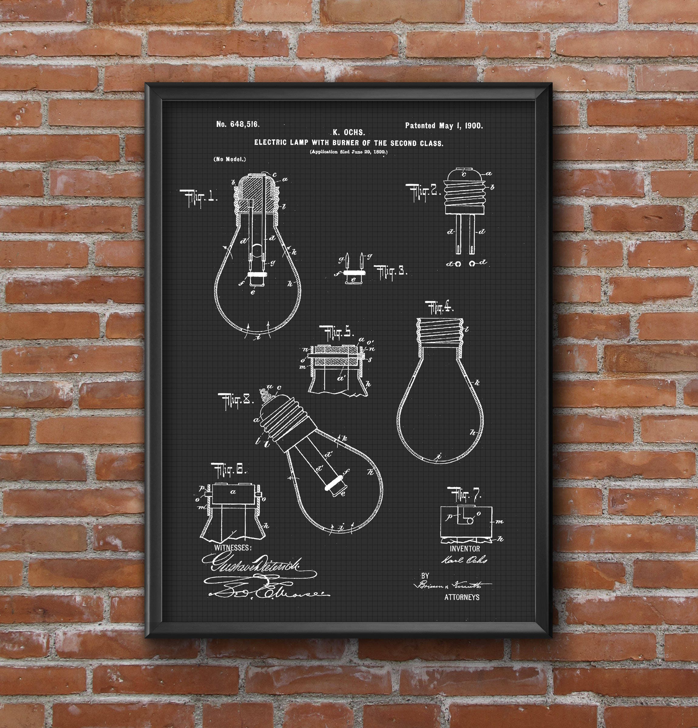Electric Lamp With Burner Patent Print Patent Poster Lamp - Etsy