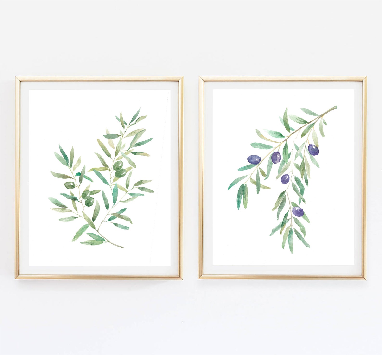 Olive Branch Watercolor Botanical Illustration Set of 2 - Etsy