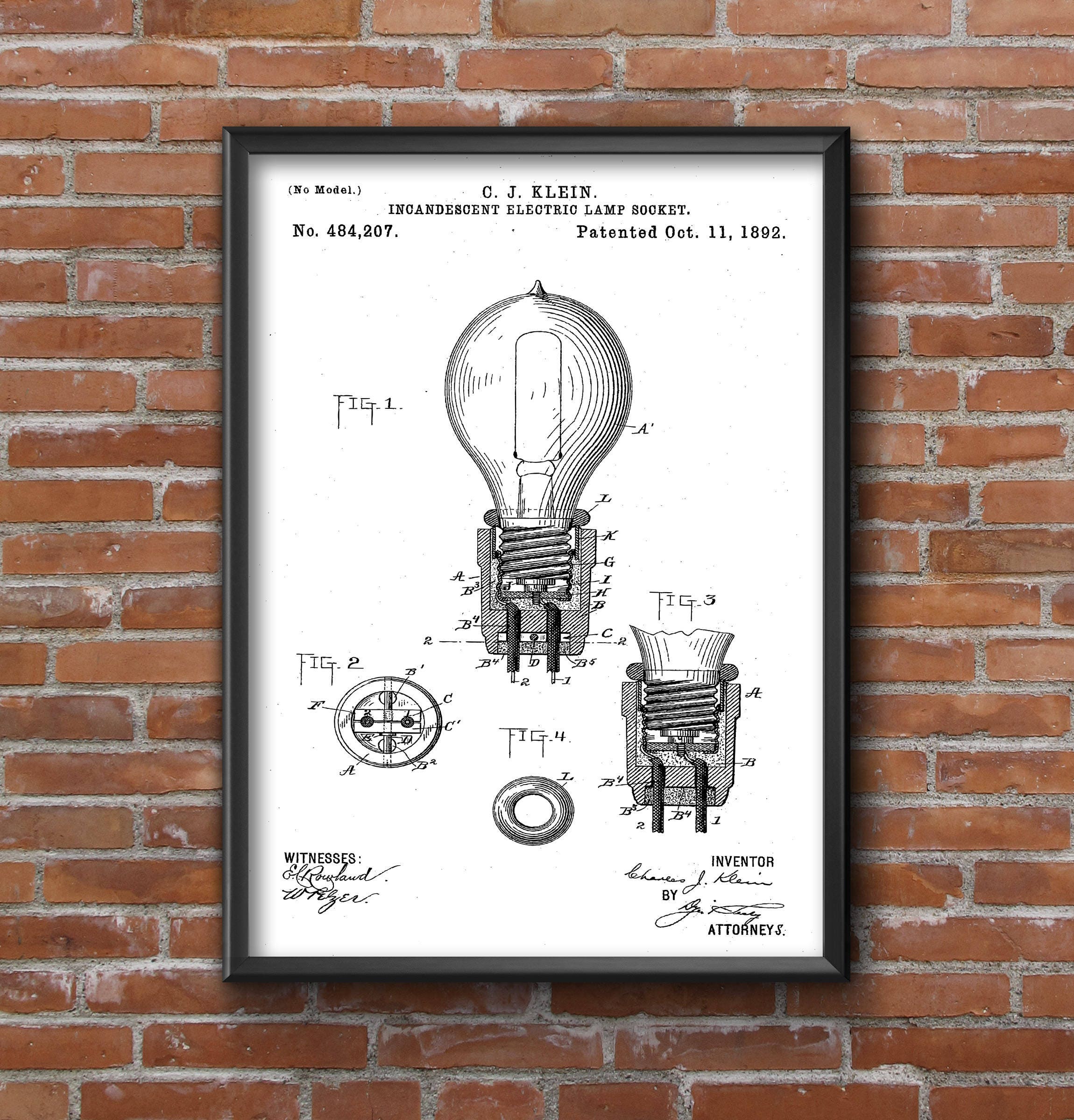 Incandescent Electric Lamp Patent Print, Patent Poster, Vintage Lamp ...