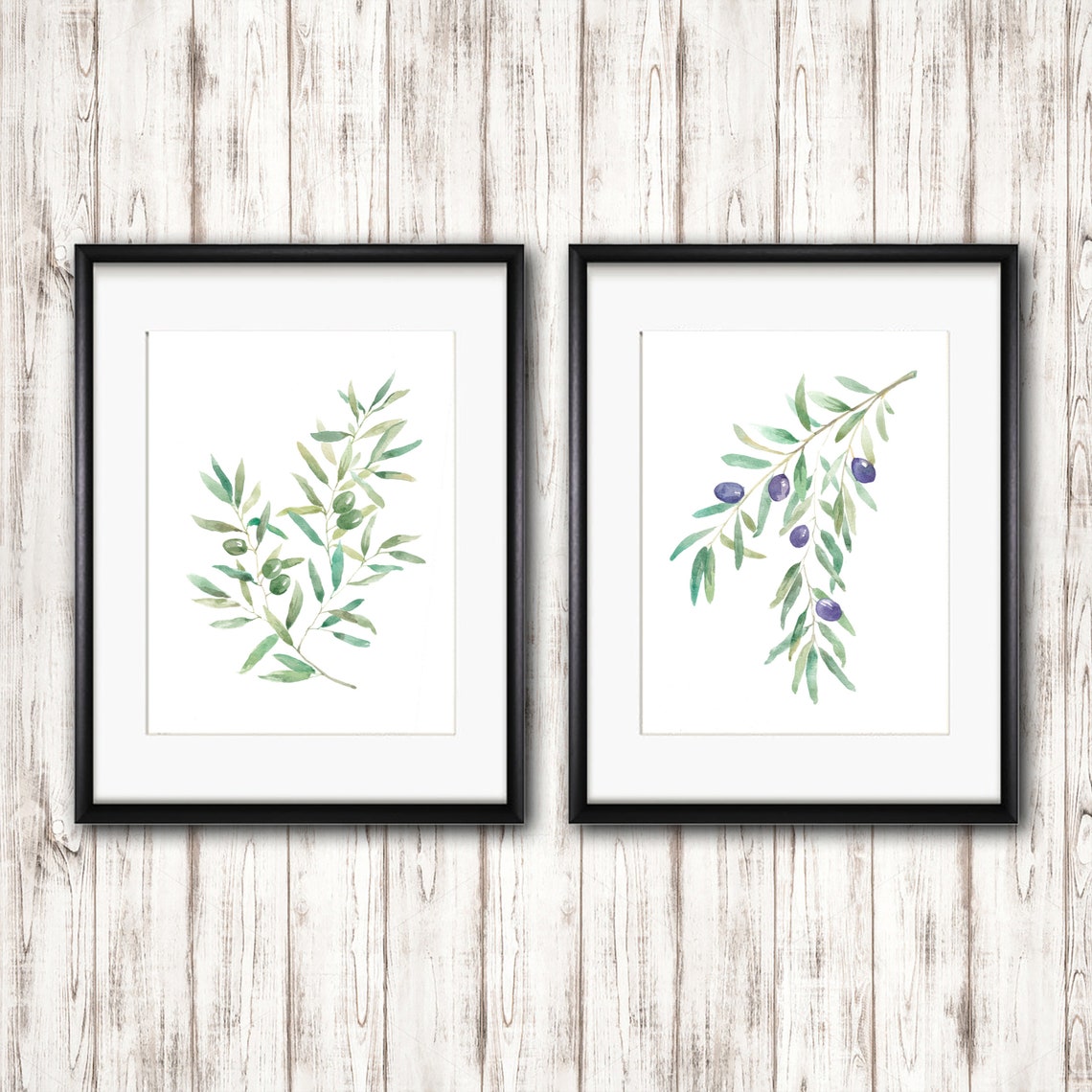 Olive Branch Watercolor Botanical Illustration Set of 2 - Etsy