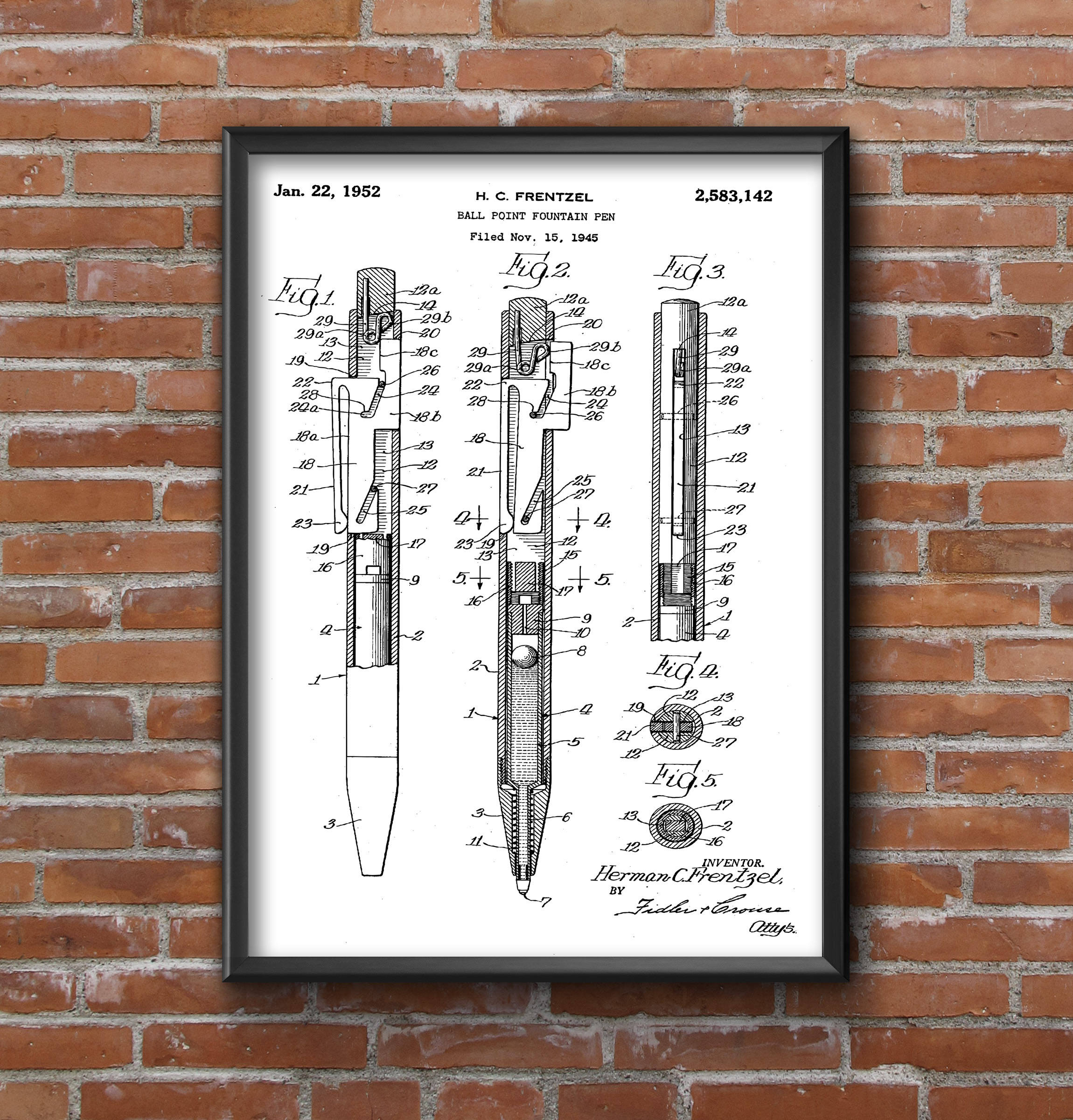 Ballpoint Fountain Pen Patent Print, Blueprint Wall Art - Etsy