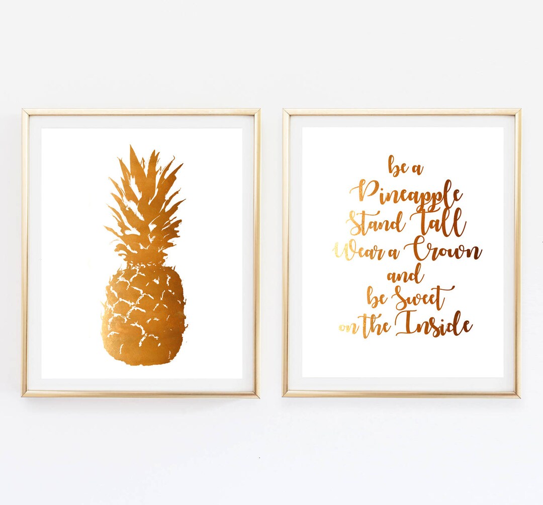 Gold Pineapple Posters set of 2 Tropical Prints, Pineapple Quote ...