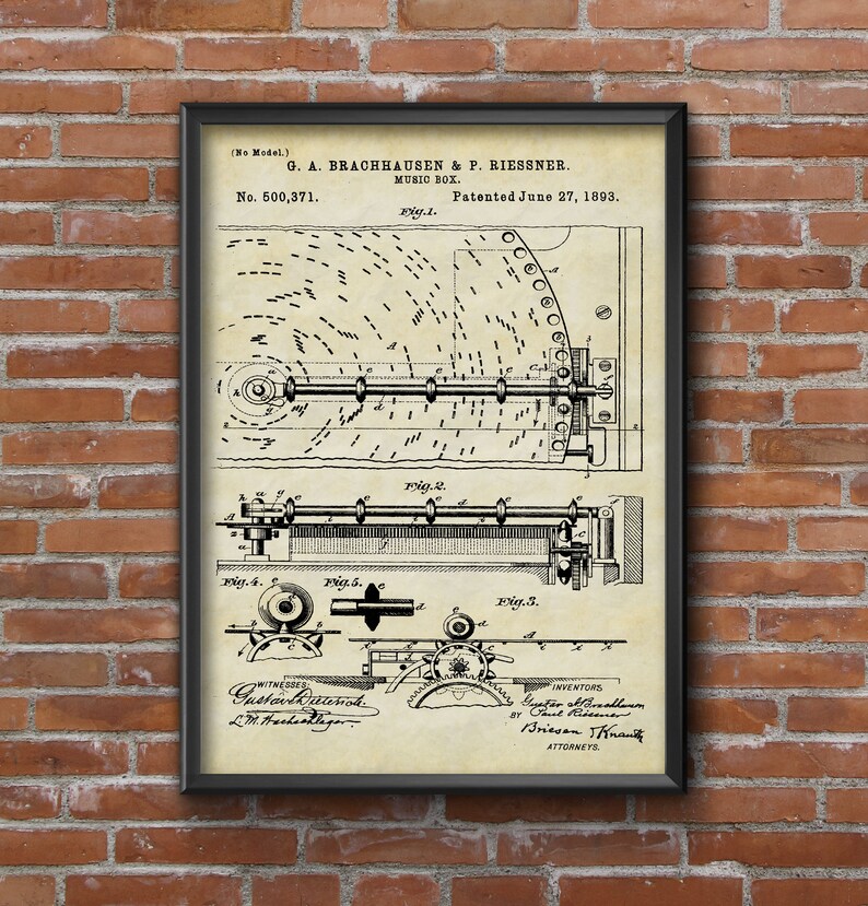 Patent Print Music Box Poster set of 3 Vintage music box | Etsy