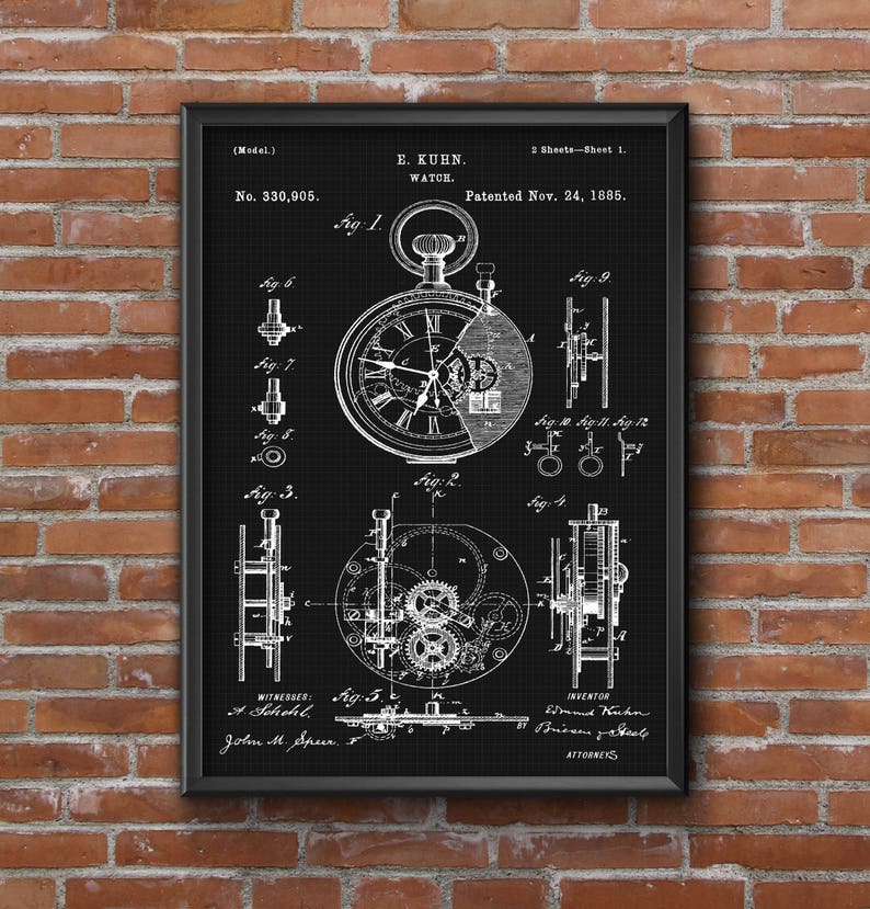 Vintage Watch Patent Print, 1885 Diagram Poster - Etsy