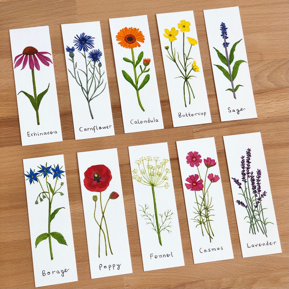 Botanical Bookmarks - Handpainted Original Watercolor Art - Etsy
