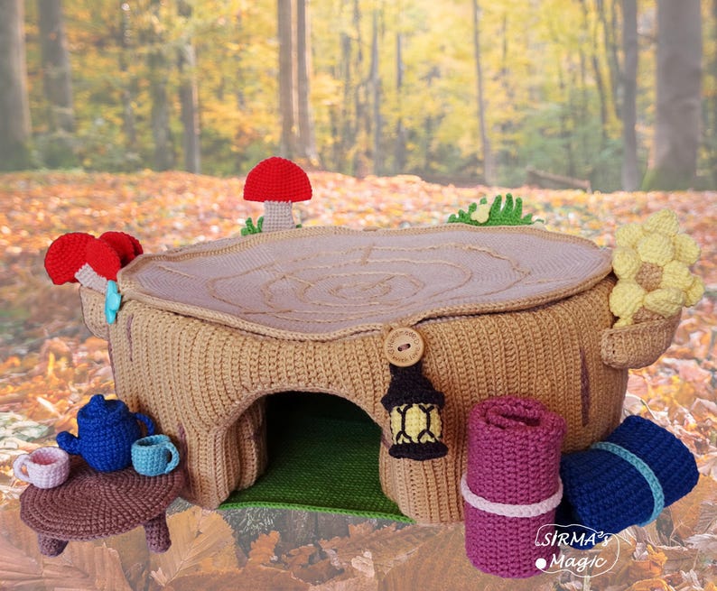 Amigurumi Dollhouse Den in a Stump Crochet Pattern: Tutorial Forest ...