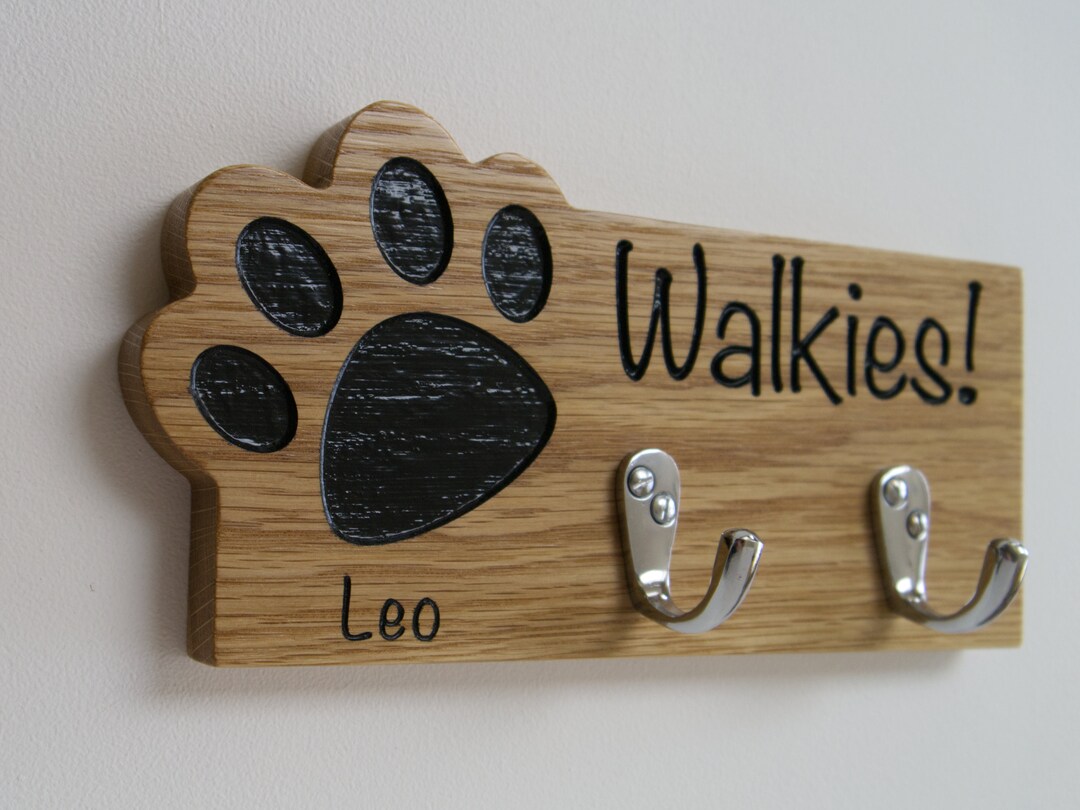Personalised Paw Print Shape Solid Oak Dog Lead Hook - Etsy