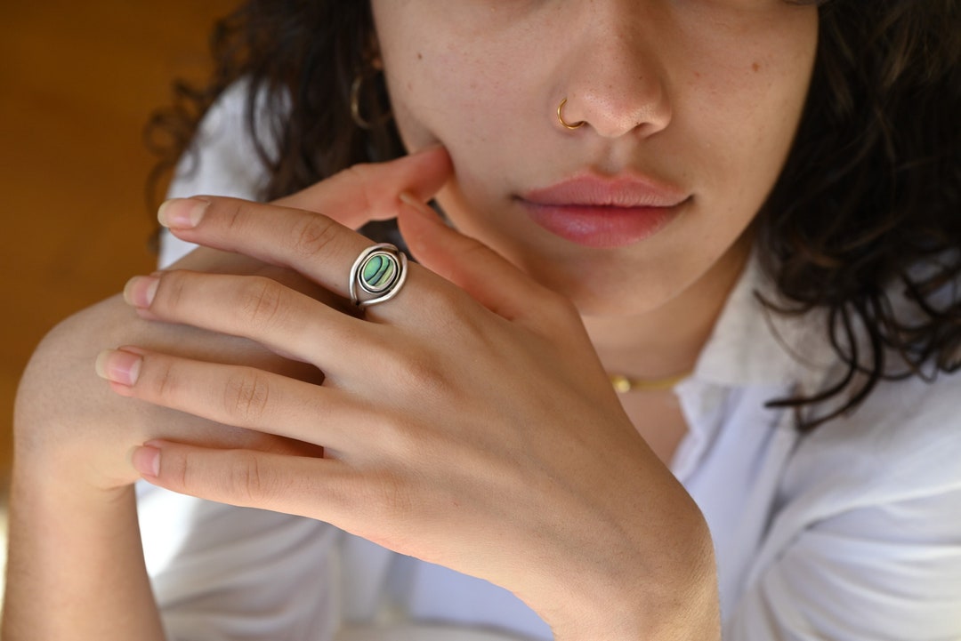 Sterling Silver Shell Ring, Pāua Shell Ring, Paua Ring, Abalone ...