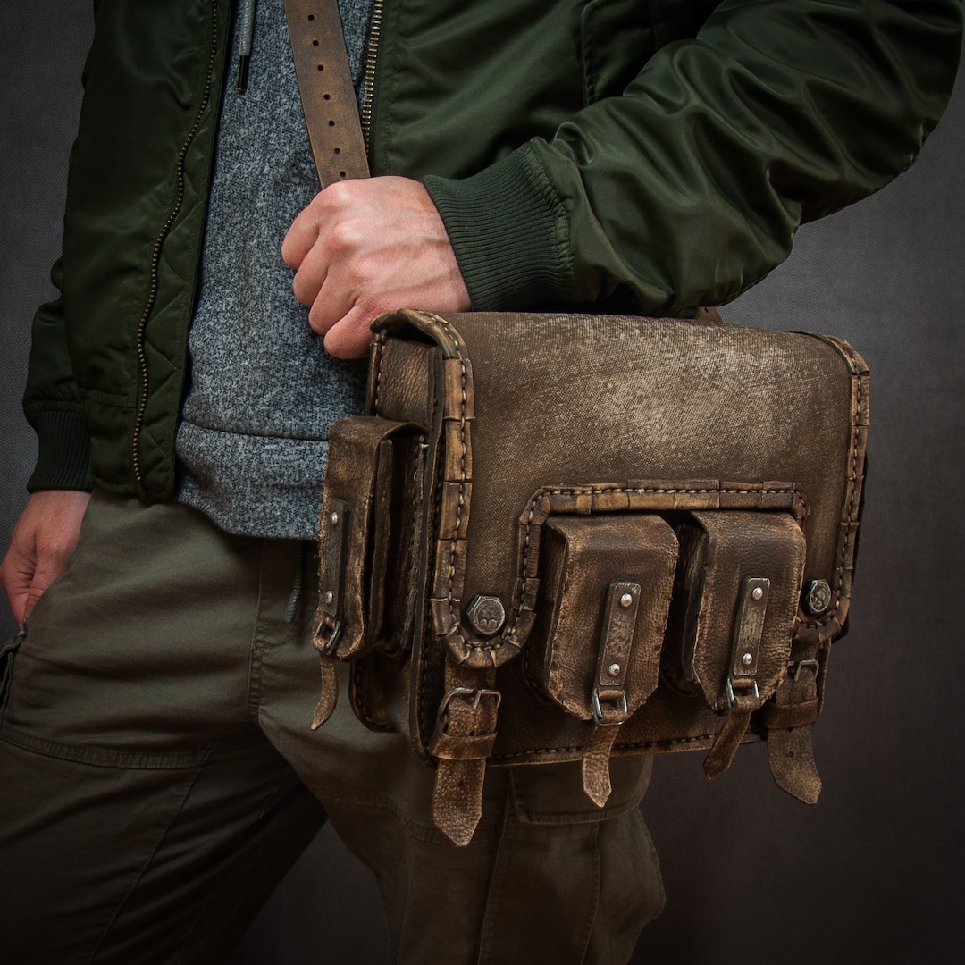 Post-apocalyptic Shoulder Bag - Leather Messenger Bag - Canvas ...