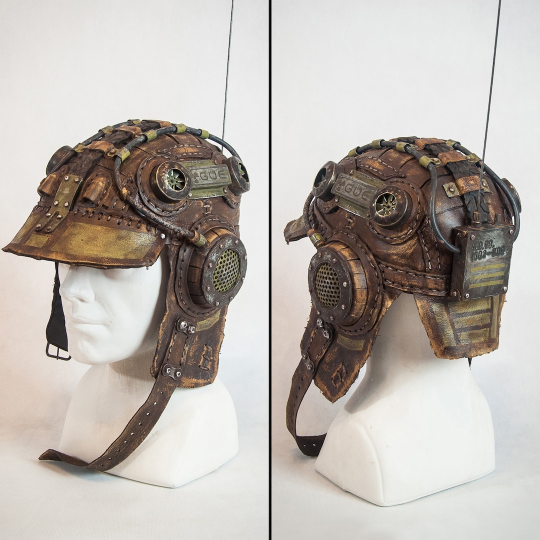 Leather Headphone Helmet - Post Apocalyptic Cap - Aviator Cap - Pilot ...