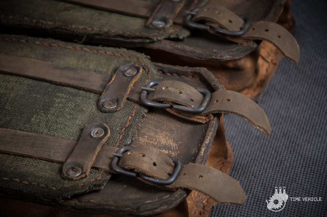 Handmade Leather Canvas Hip Double Bag Set – Post-apocalyptic Wasteland ...