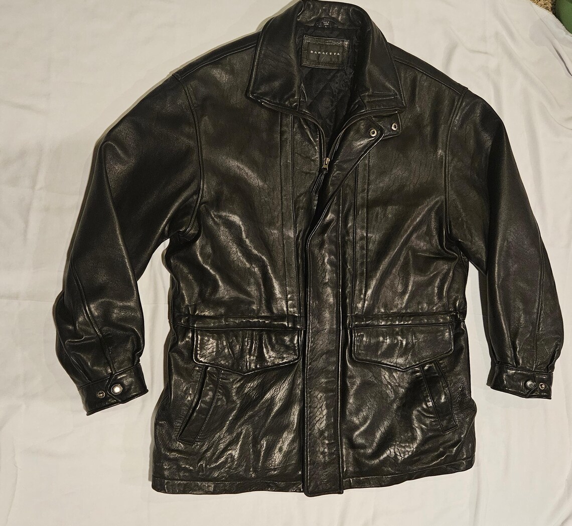 Oversized Black Leather Biker Jacket, (large/xl) - Etsy