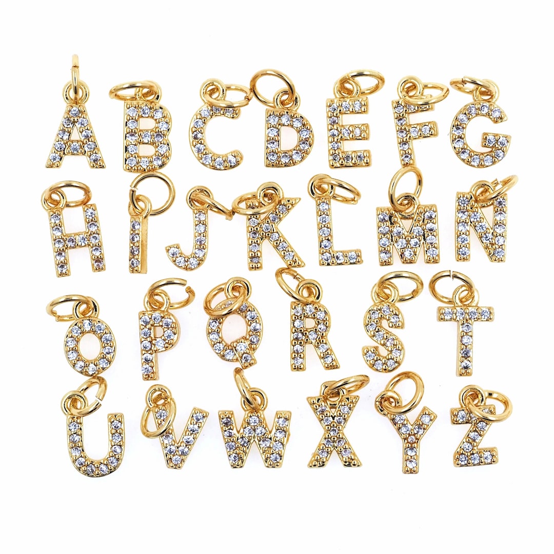 18K Gold A-Z Letter Pendant Accessories Copper Micro Pave Zircon 26 ...