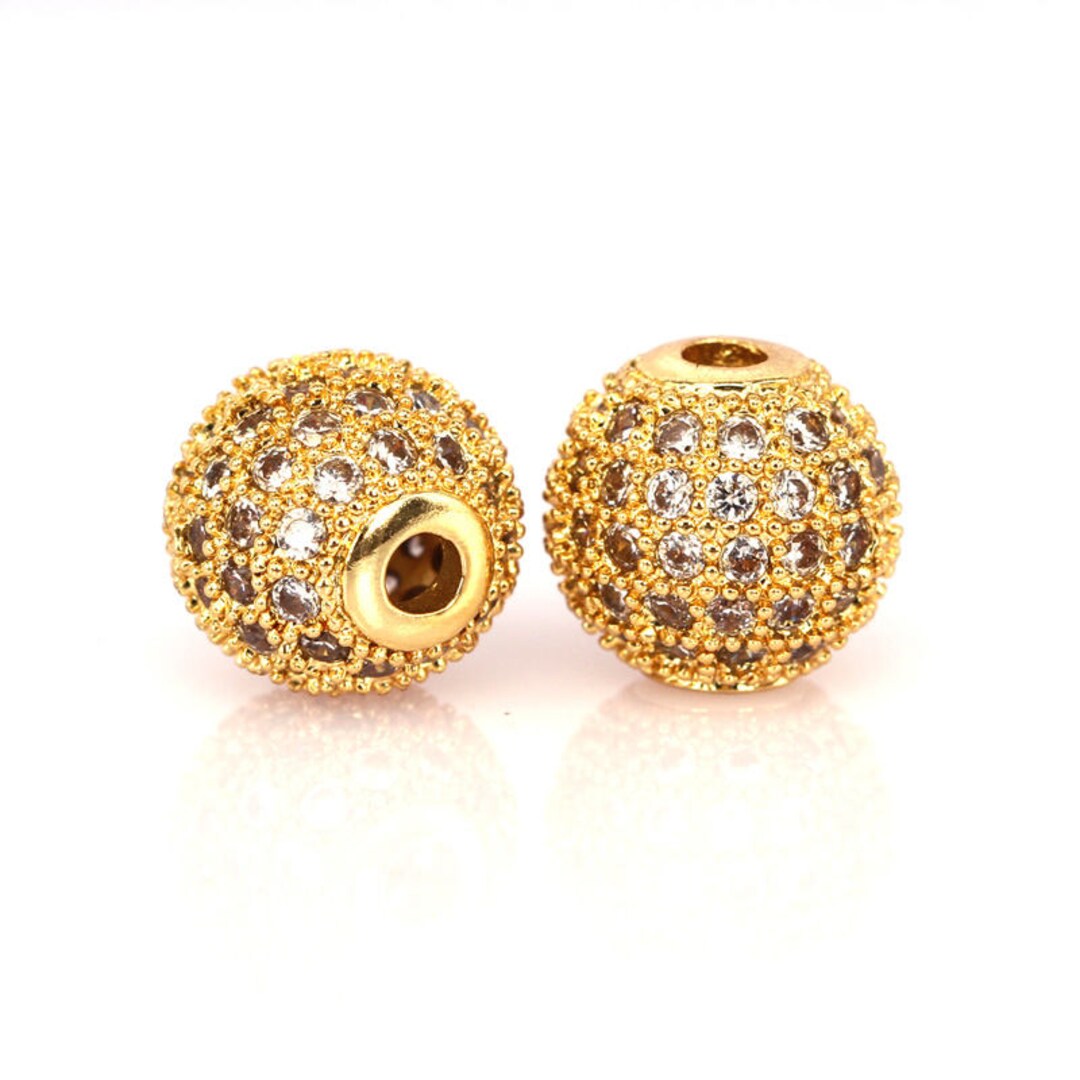 2PCS 8mm Round Ball Bead Micro Paved Beads,clear Cubic Zirconia CZ ...