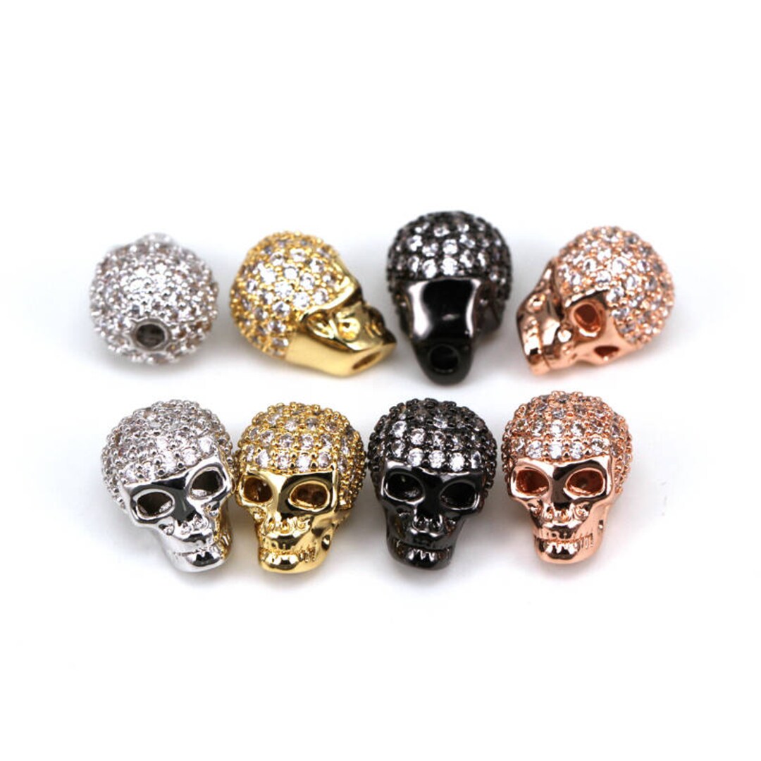 2PCS Clear Head Skull Bead , Micro Pave Bead / CZ Bead / Clear Nami ...