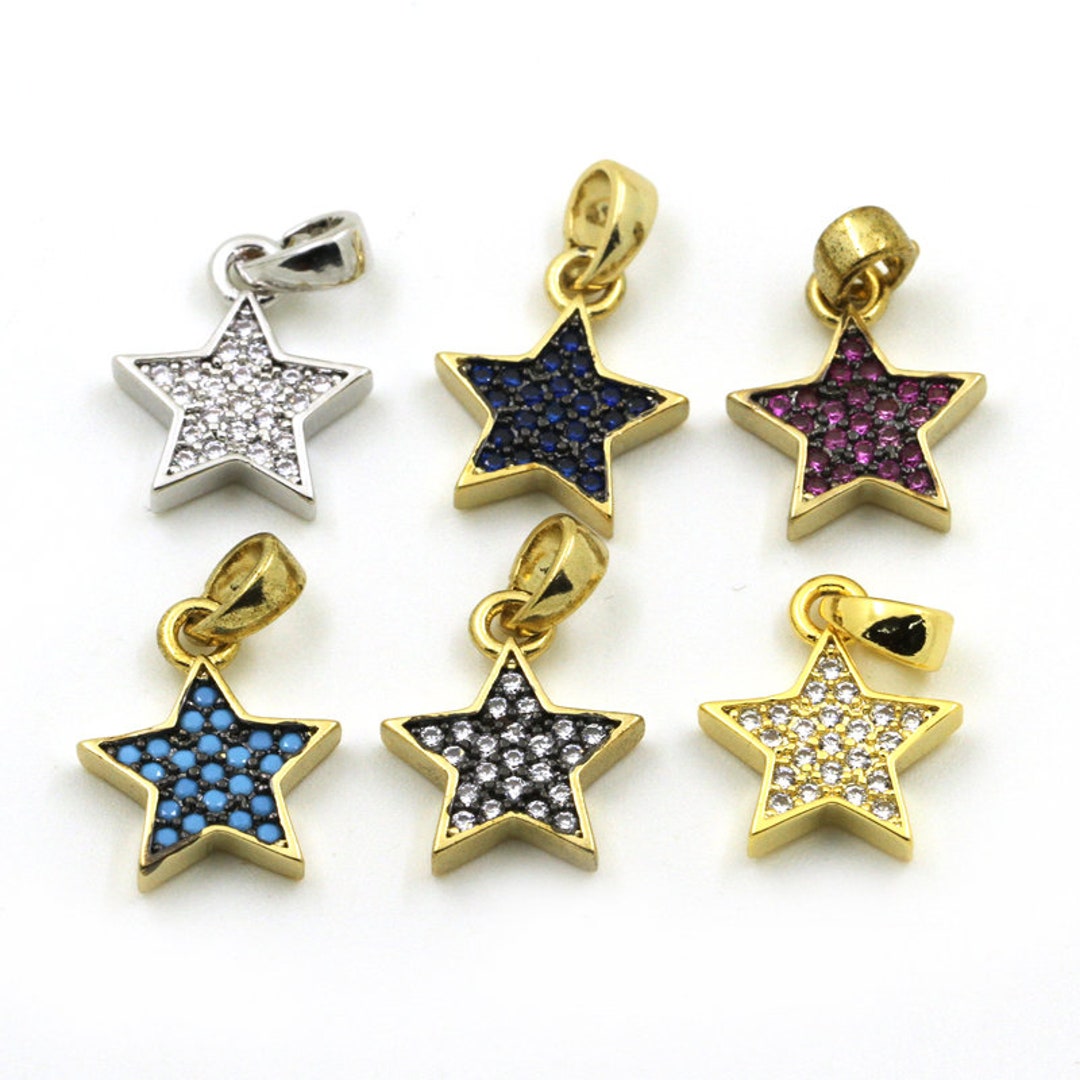 2pcs Star Pendant Jewelry Accessories Beads Copper Micro Pave Cubic ...
