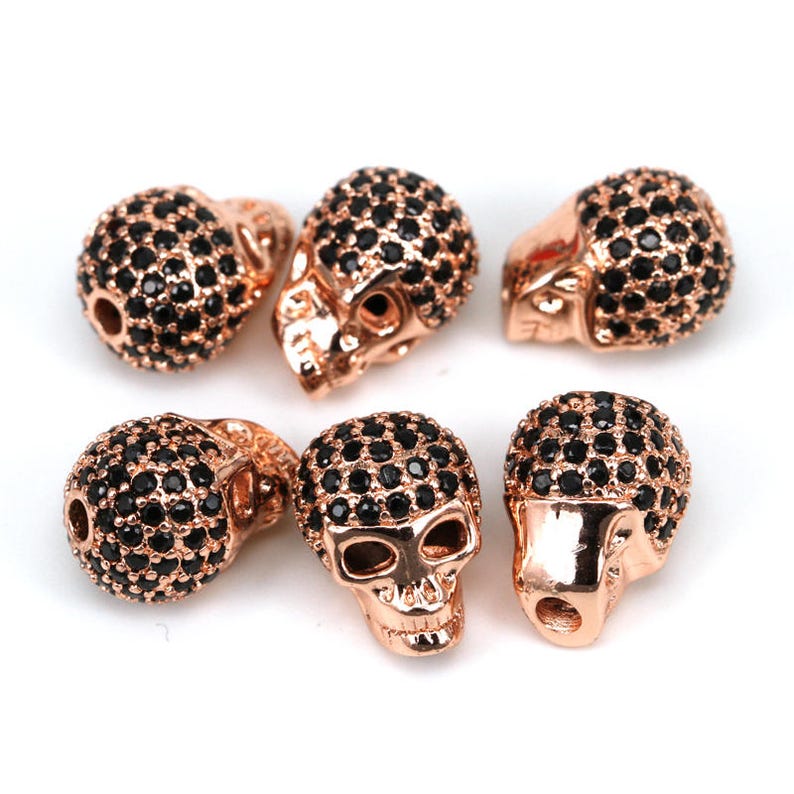 Black 2pcs Head Skull Bead , Micro Pave Bead / CZ Bead / Black Nami ...