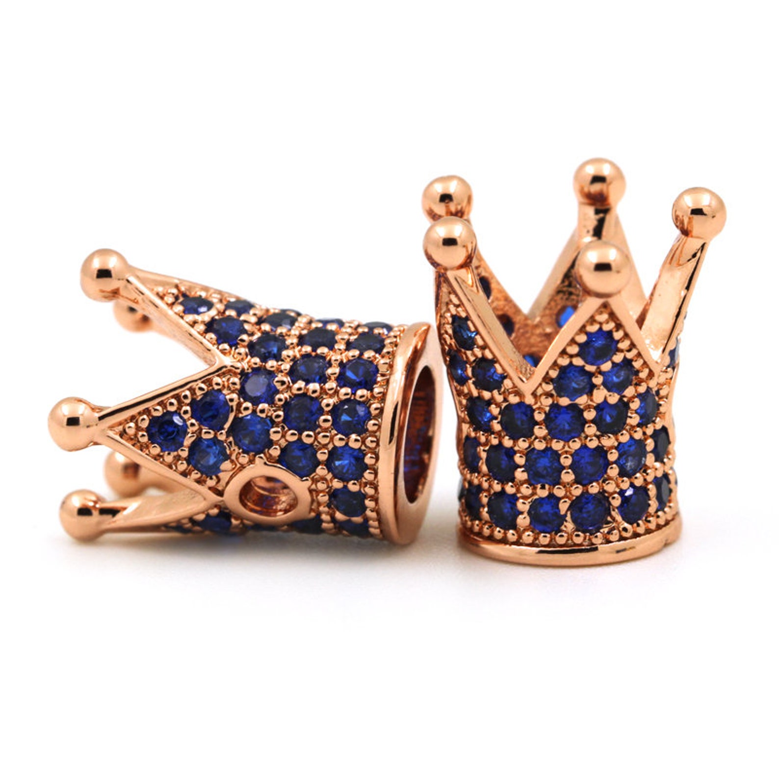 2pcs King Crown Beads Cobalt Blue CZ Micro Pave Bead / Blue - Etsy