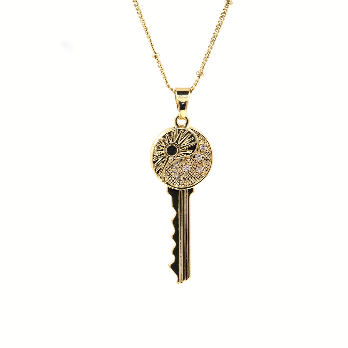 New Exquisite 18K Gold Key Charm Pendant Jewelry, Brass Embed Cubic ...