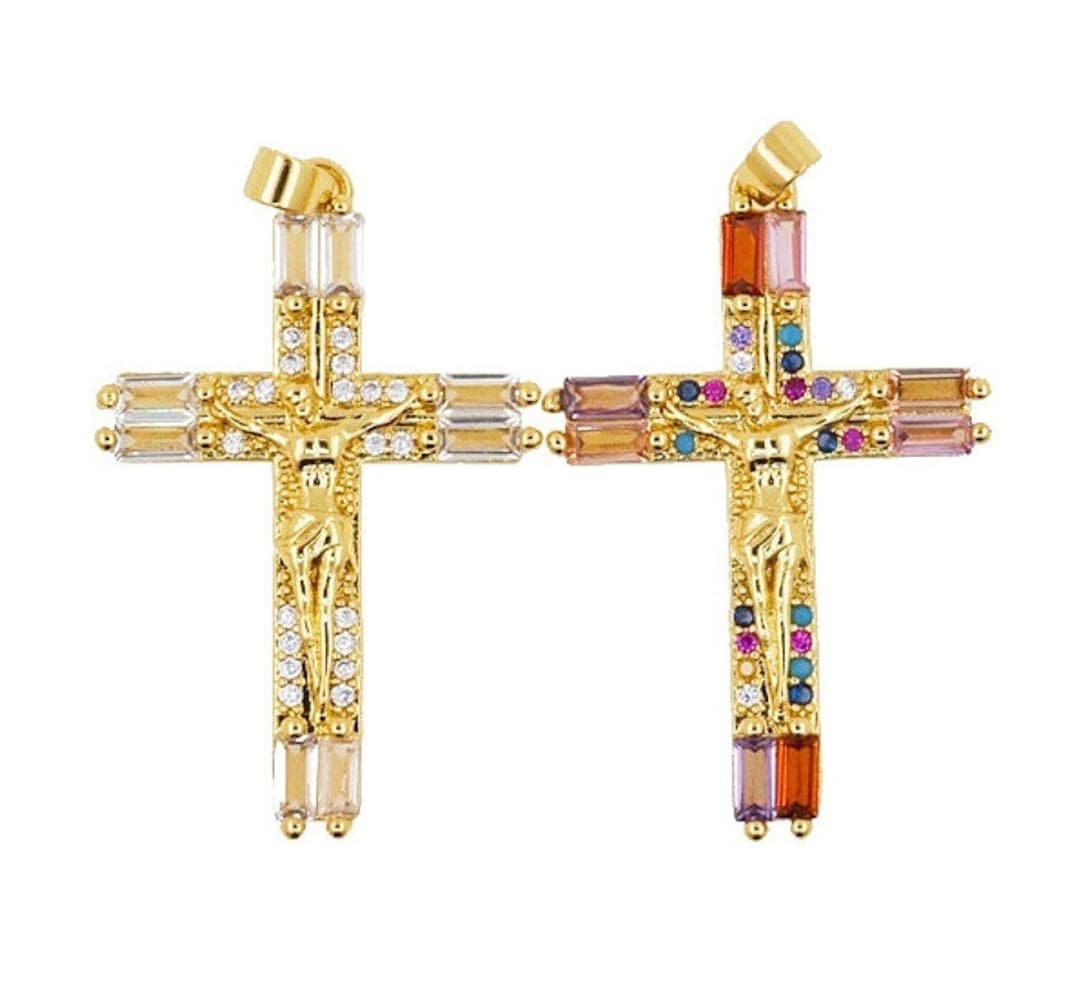 2pcs 18K Gold Jesus Cross Pendant Jewelry Accessories, Copper Inlaid ...