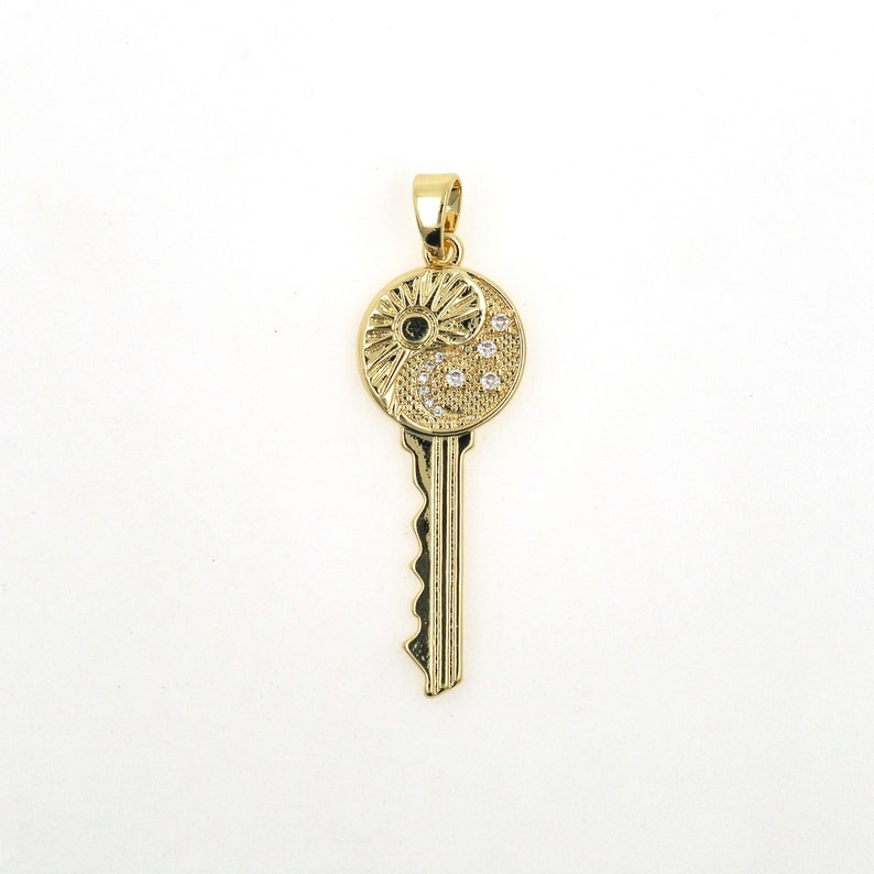 New Exquisite 18K Gold Key Charm Pendant Jewelry, Brass Embed Cubic ...