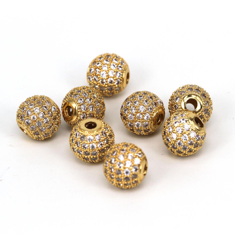 2PCS 10mm Round Ball Bead Micro Paved Beadsclear Cubic - Etsy