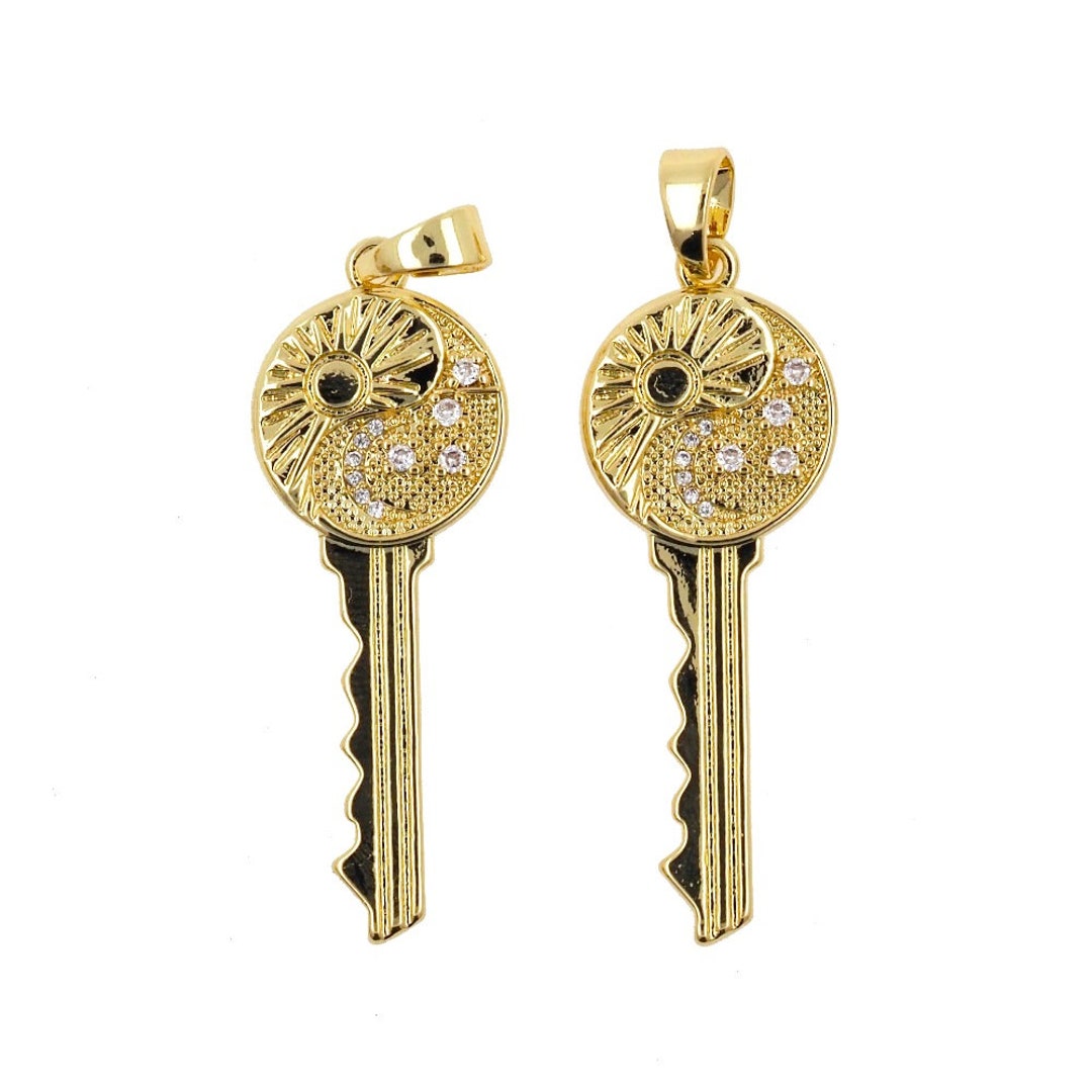 New Exquisite 18K Gold Key Charm Pendant Jewelry, Brass Embed Cubic ...