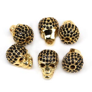 Black 2pcs Head Skull Bead , Micro Pave Bead / CZ Bead / Black Nami ...