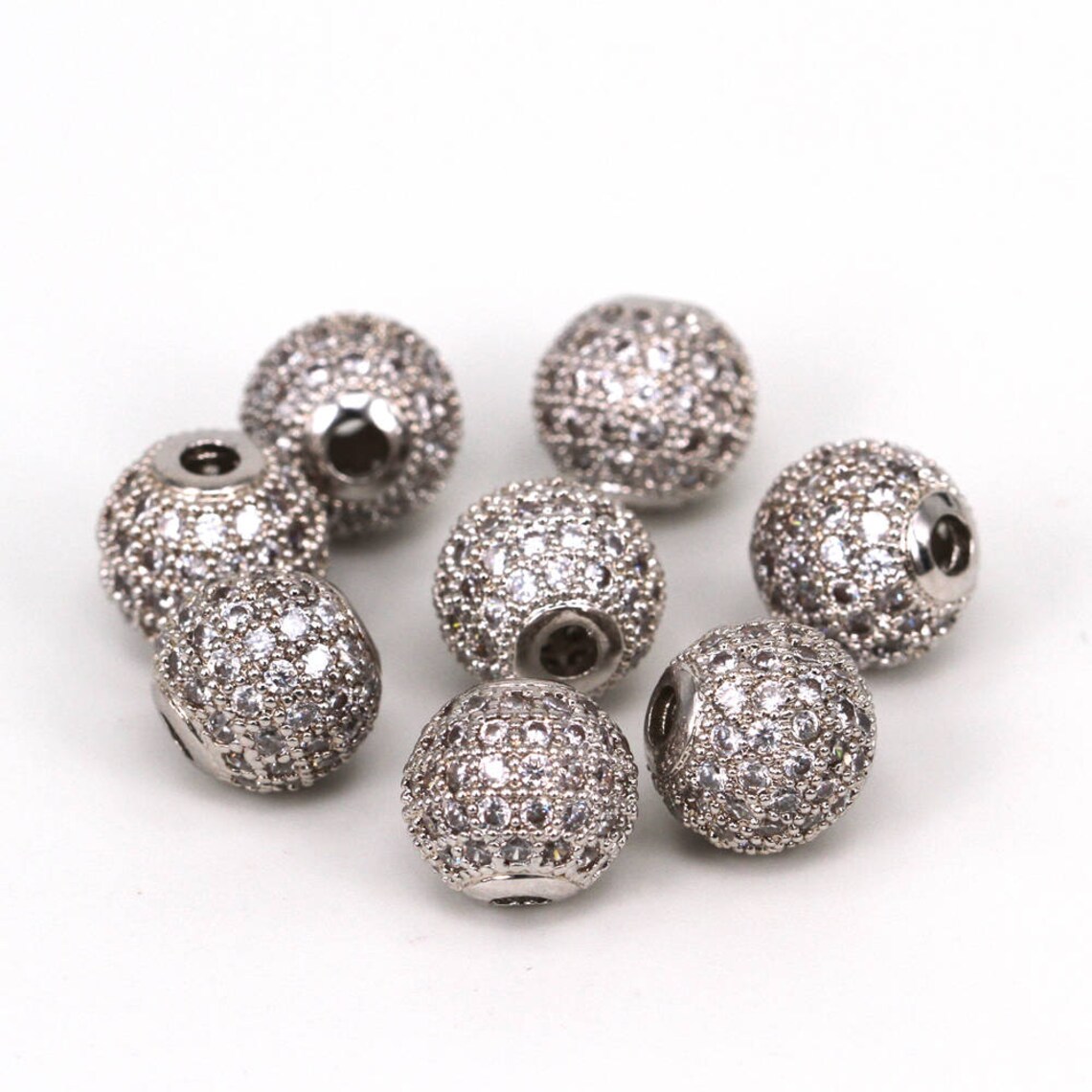 2PCS 10mm Round ball bead Micro Paved BeadsClear Cubic | Etsy