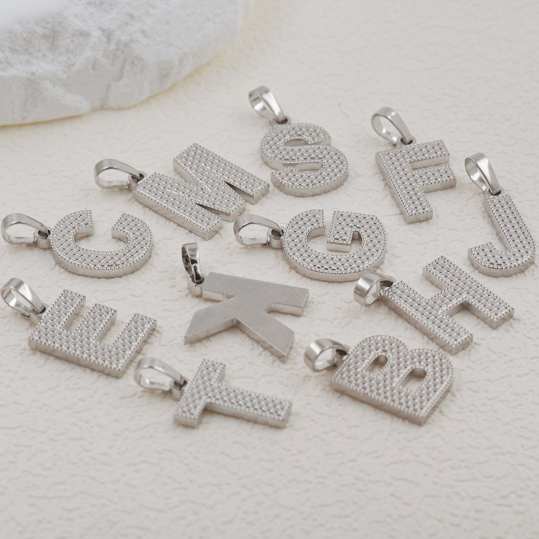 Stainless Steel 26 Letters Pendant Charms Jewelry Men Women A~Z ...