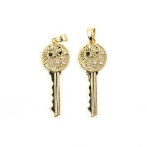 New Exquisite 18K Gold Key Charm Pendant Jewelry, Brass Embed Cubic ...