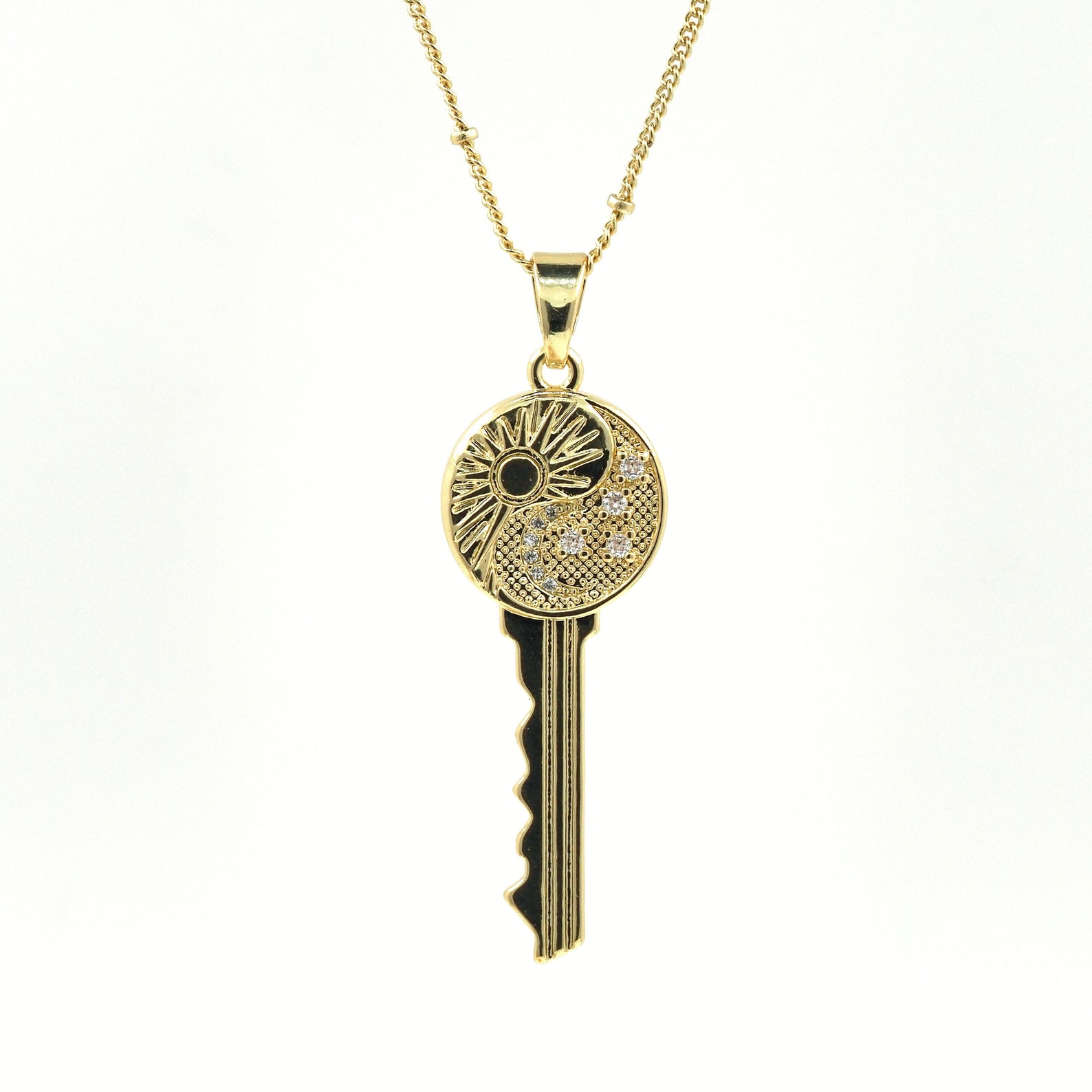 New Exquisite 18K Gold Key Charm Pendant Jewelry, Brass Embed Cubic ...