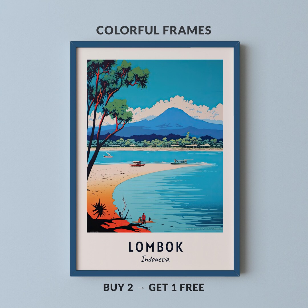 Lombok Travel Poster Gili Islands Wall Art Indonesia Print Cityscape ...
