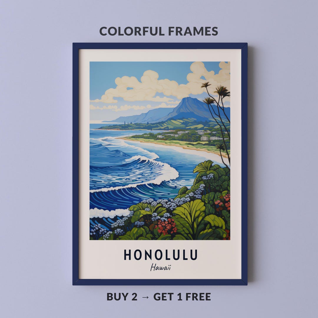 Honolulu Travel Poster Hawaii Print Wall Art City Print Cityscape ...